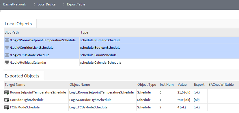 Niagara - BACnet - Export/import of schedule/calendar